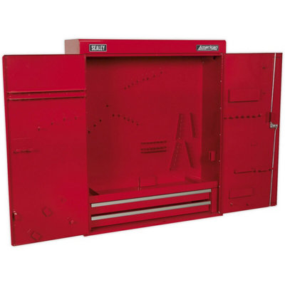 750 x 225 x 890 Wall Mounted 2 Drawer Tool Cabinet - RED - Lockable ...