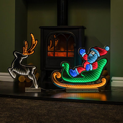 75cm Infinity Santa in Sleigh with Reindeer on Metal Base and Multi ...