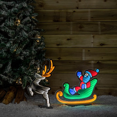 75cm Infinity Santa in Sleigh with Reindeer on Metal Base and Multi ...