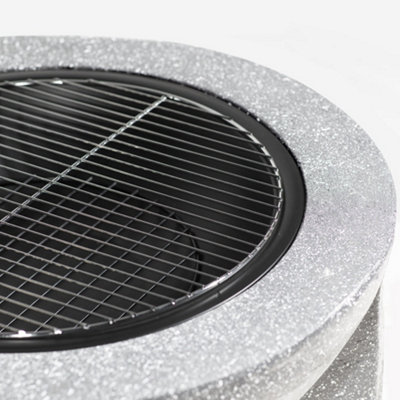 75cm Light Grey Round Fire Pit and BBQ Grill for Outdoor Parties and ...