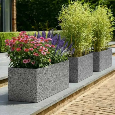 75cm Zinc Galvanised Graphite Black Textured Trough Planter