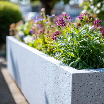 75cm Zinc Galvanised Grey Stone Textured Trough Planter