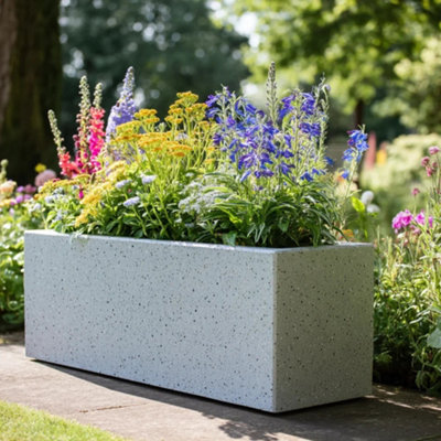 75cm Zinc Galvanised Grey Stone Textured Trough Planter