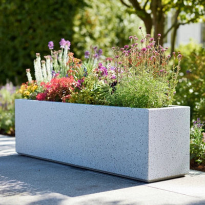 75cm Zinc Galvanised Grey Stone Textured Trough Planter