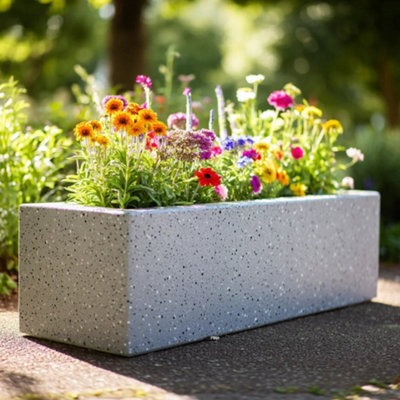 75cm Zinc Galvanised Grey Stone Textured Trough Planter
