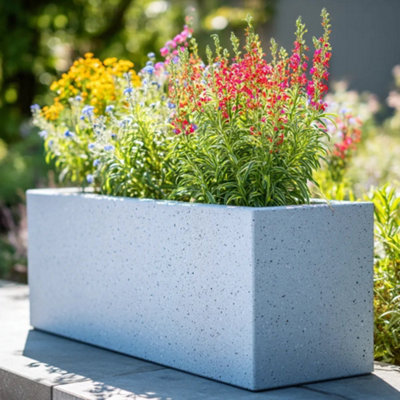 75cm Zinc Galvanised Grey Stone Textured Trough Planter