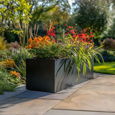 75cm Zinc Galvanised Matte Black Trough Planter | DIY at B&Q