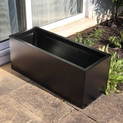 75cm Zinc Galvanised Matte Black Trough Planter | DIY at B&Q