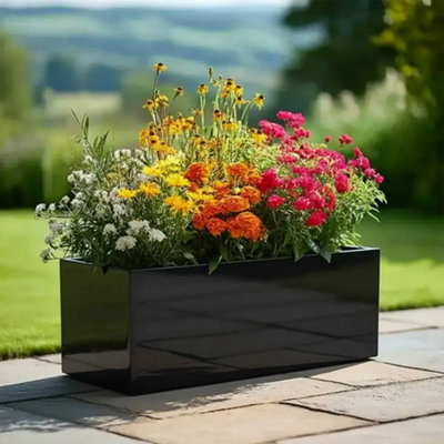75cm Zinc Galvanised Platinum Black Trough Planter