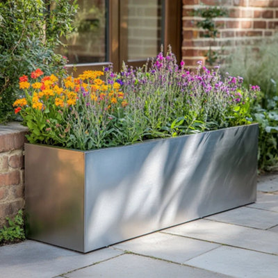 75cm Zinc Galvanised Silver Trough Planter