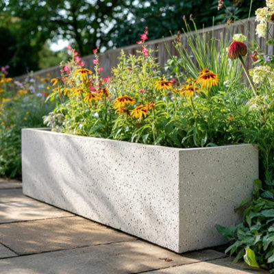 75cm Zinc Galvanised White Stone Textured Trough Planter
