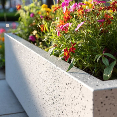 75cm Zinc Galvanised White Stone Textured Trough Planter