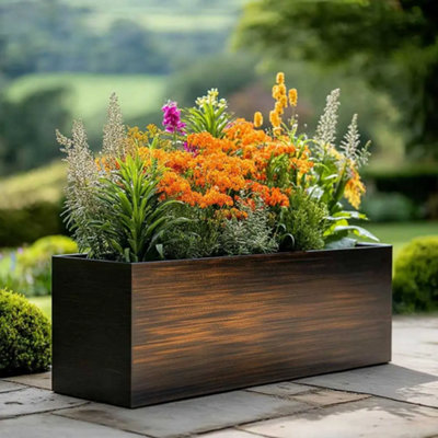 75cm Zinc Hand Finished Brushed Black & Copper Trough Planter