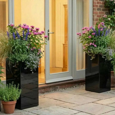 75cm Zinc Platinum Black Tall Square Planter
