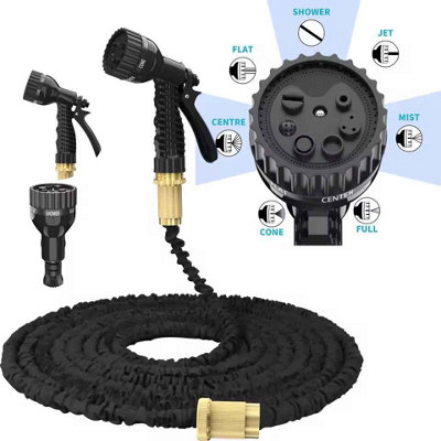 75ft Expandable Garden Hose , 7 Function Spray Gun, Black