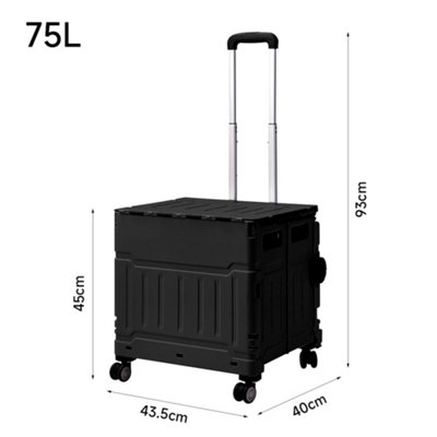 75L Black 43.5cm W x 40cm D x 45cm H Collapsible Rolling Utility Crate
