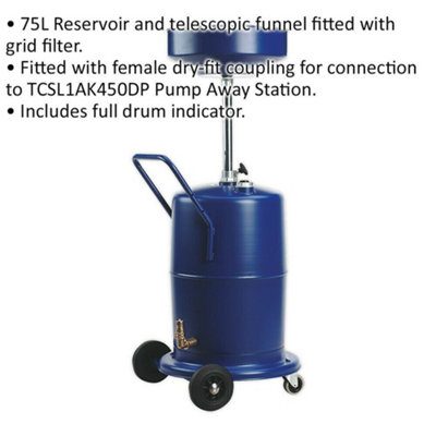 75L Pump Away Mobile Oil Drainer - Female Dry Fit Coupling - Height ...