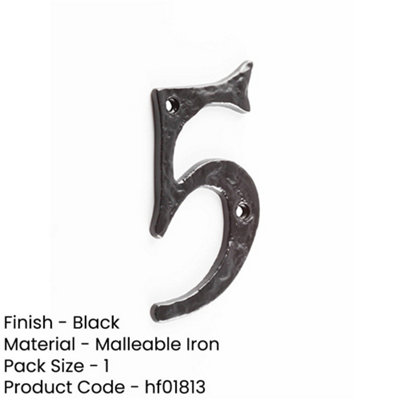 75mm Antique Black Iron Door Numeral - Number 5 Classic Traditional ...