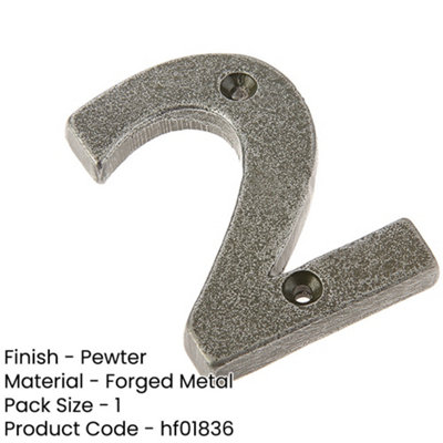 75mm Antique Pewter Door Numeral - Number 2 Classic Traditional Front ...
