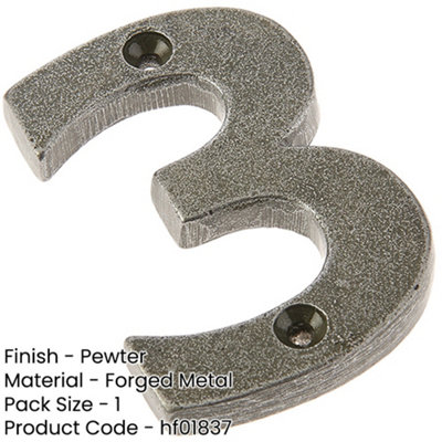 75mm Antique Pewter Door Numeral - Number 3 Classic Traditional Front ...
