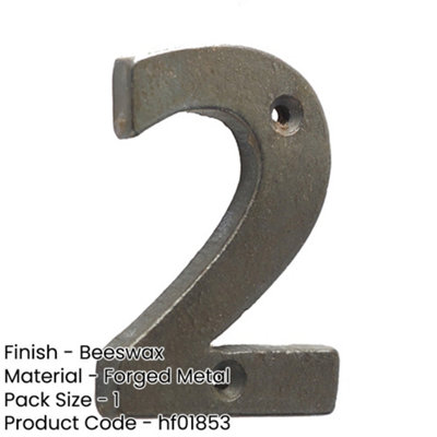 75mm Beeswax Iron Door Numeral - Number 2 Premium Quality Wall House Sign