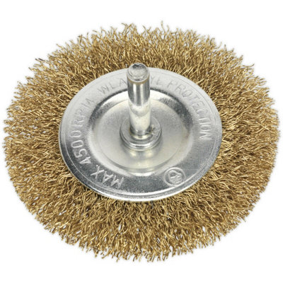 75mm Flat Wire Brush - Brassed Steel Filaments - 6mm Shaft - Up to 4500 ...