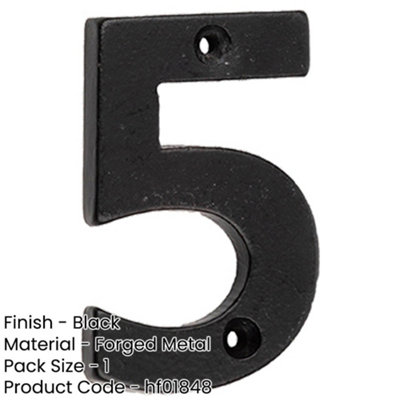 75mm Matt Black Door Numeral - Number 5 Premium Quality Wall House Sign