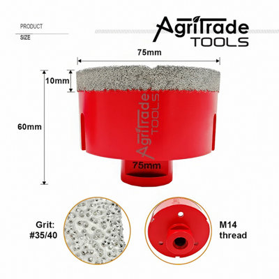 75mm Premium Diamond Core Drill Bit M14 - Dry/Wet Cutting for Porcelain ...