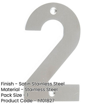 75mm Satin Stainless Steel Door Numeral - Number 2 Premium Quality Wall ...