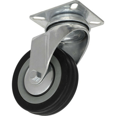 75mm Swivel Plate Castor Wheel - Rubber with Steel Centre - 23mm Tread ...