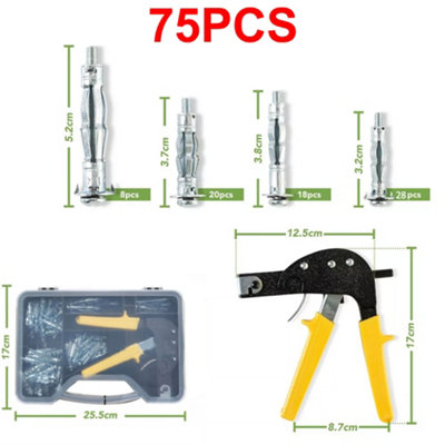 75pc Heavy Duty Hollow Wall Anchor Fixing Kit & Setting Tool Set with ...