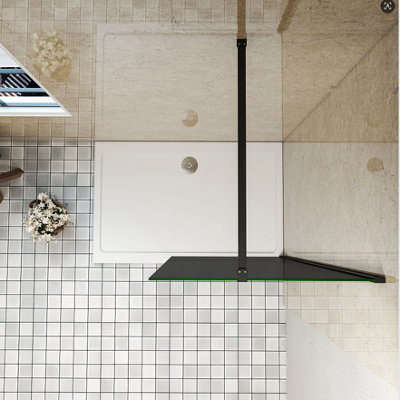 760x1900mm Black Walk In Shower Enclosure Screen Bathroom Wet Room 8mm ...