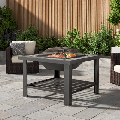 76cm W x 76cm D x 50m H Outdoor BBQ Square Wood Burning Fire Pit