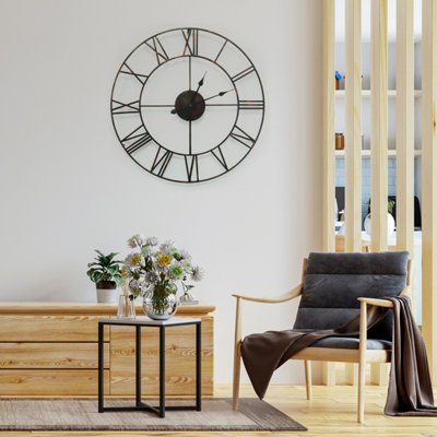 76cm x 76cm Large Roman Numerals Iron Wall Clock - Vintage Clock for ...