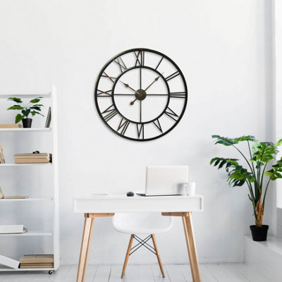 76cm x 76cm Roman Numerals Wall Clock - Vintage Large Metal Wall Clock ...