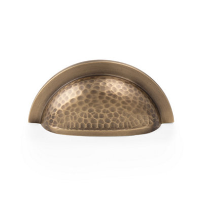 76mm Antique Brass Hammered Cup Handle