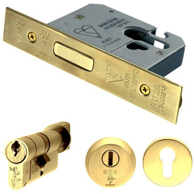 76mm EURO Deadlock & Cylinder Key Thumbturn Kit - Polished Brass Door ...