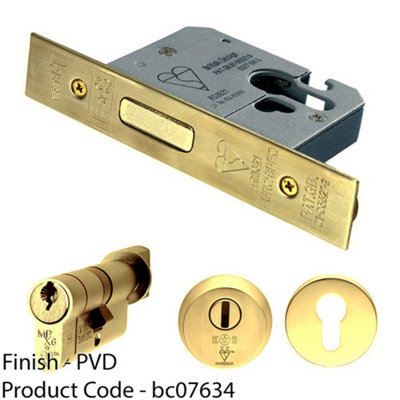 76mm EURO Deadlock & Cylinder Key Thumbturn Kit - Polished Brass Door ...