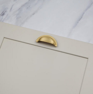 76mm Satin Brass Cabinet Cup Handle Shell Kitchen Cupboard Door Drawer ...