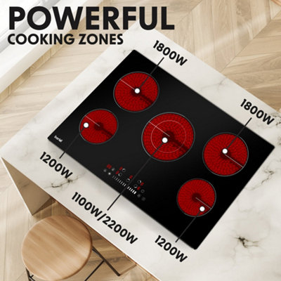 77cm 8200W 5 Zone Electric Ceramic Hob with Touch Control - Sleek Black ...