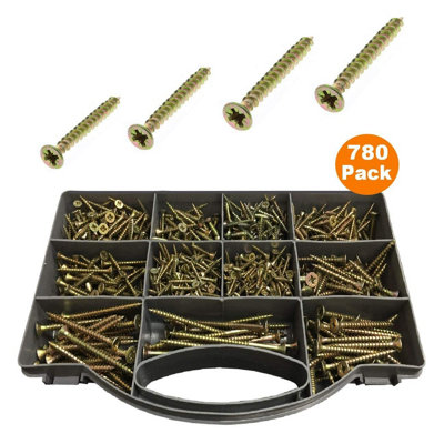 780 x Assorted Pozi Countersunk Screws, Goldstar Yellow Passivated Twin ...
