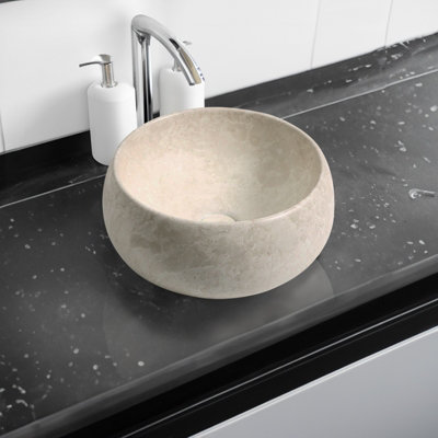 7812 Ceramic 40cm Domed Round Countertop Basin in Stone Effect