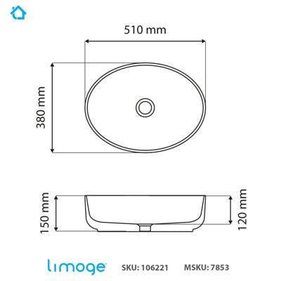 7853 Ceramic 50cm x 38cm Vert Oval Countertop Basin