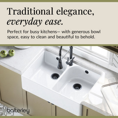 795mm - Double Bowl Full Weir Butler Kitchen Sink - with Overflow, No ...