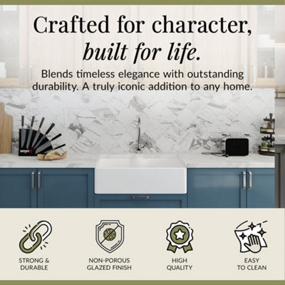 795mm - Fireclay Single Bowl Butler Kitchen Sink - Classic Tap, Tap ...