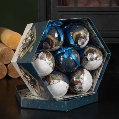 7cm Set of 14 Traditional Vintage Nativity Christmas Tree Baubles