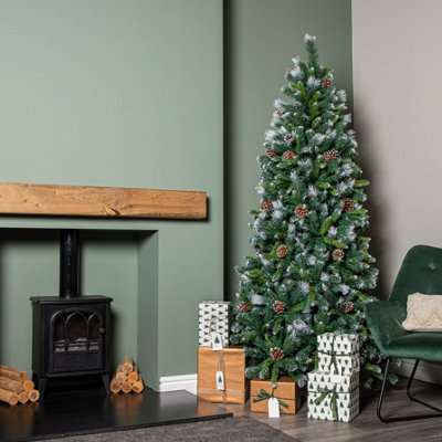 7ft (2.1m) Frosted Glacier Pine Snow Tipped Christmas Tree with ...