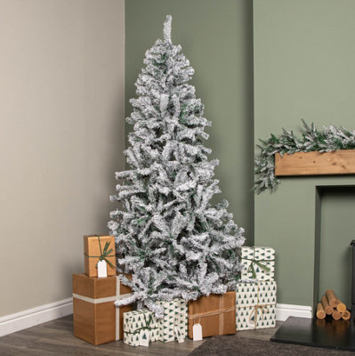 7ft (2.1m) Snow Flocked Artificial Christmas Tree with Green Metal ...