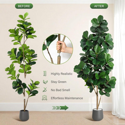 7ft Artificial Fiddle Leaf Fig Tree Potted Black Pot