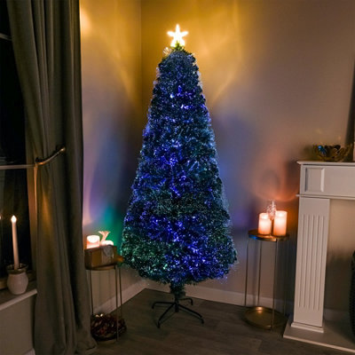 7ft Green Pinprick Fibre Optic Xmas Tree with Multi Coloured Fibre ...